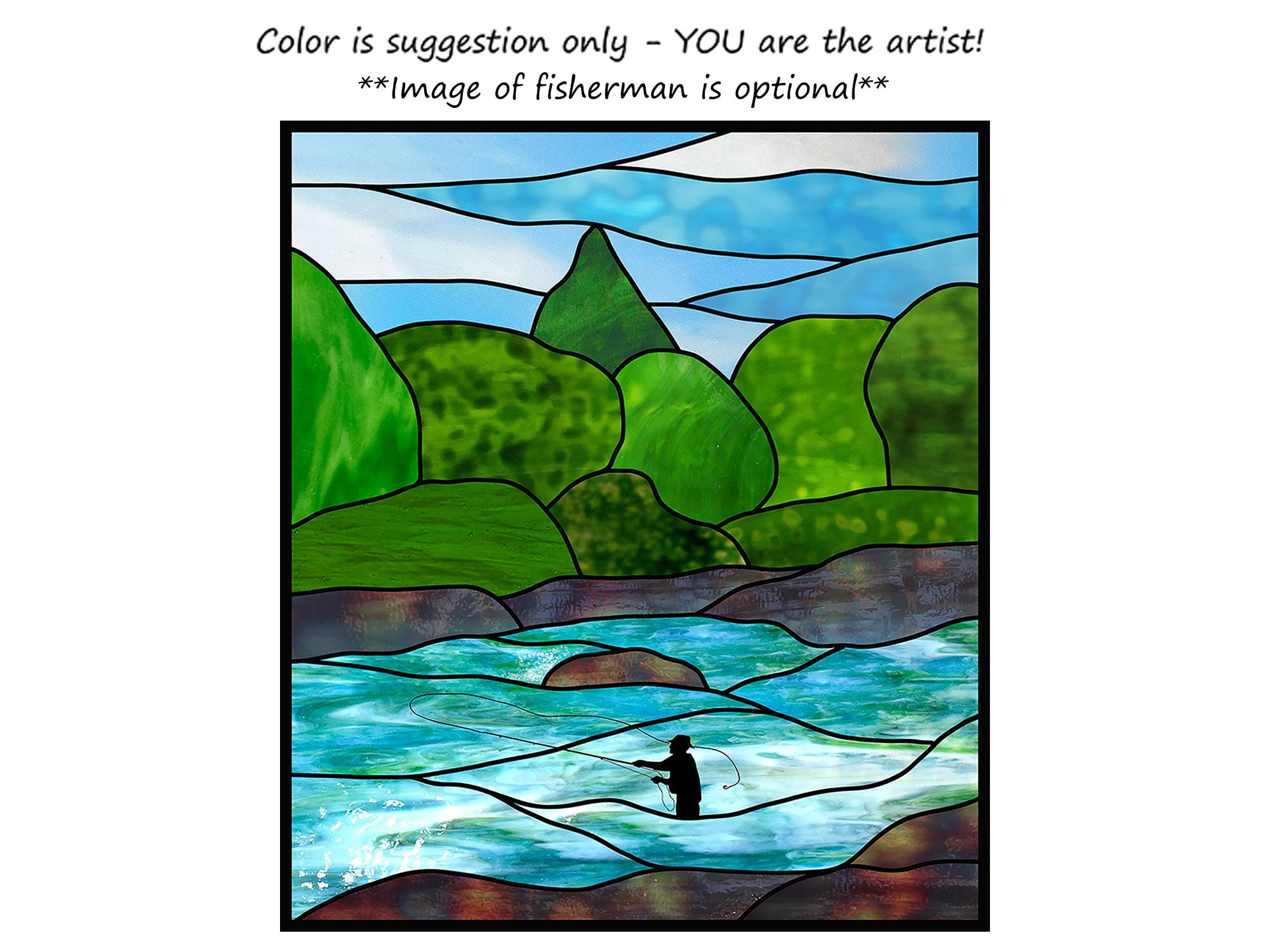 Fly Fishing Stained Glass Pattern Option to Paint Fisherman in Tree ...