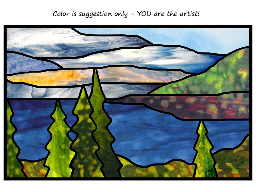 Lake View Pattern for Stained Glass or Mosaics. Makes a 10"x 16 ...