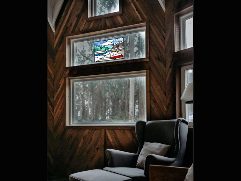 Winter Scene Stained Glass Pattern Snowy Landscape in the Tiffany Style ...