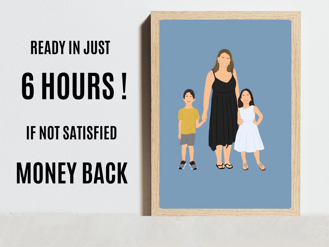 Mother Day Portrait Custom Digital Illustration From Photo,family ...