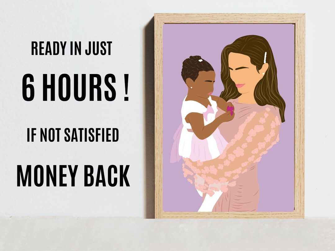 Mother Day Portrait Custom Digital Illustration From - Etsy