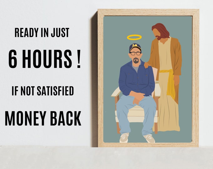 Personalized Memorial Portrait, Angel Wings, Custom Memorial Line Art ...