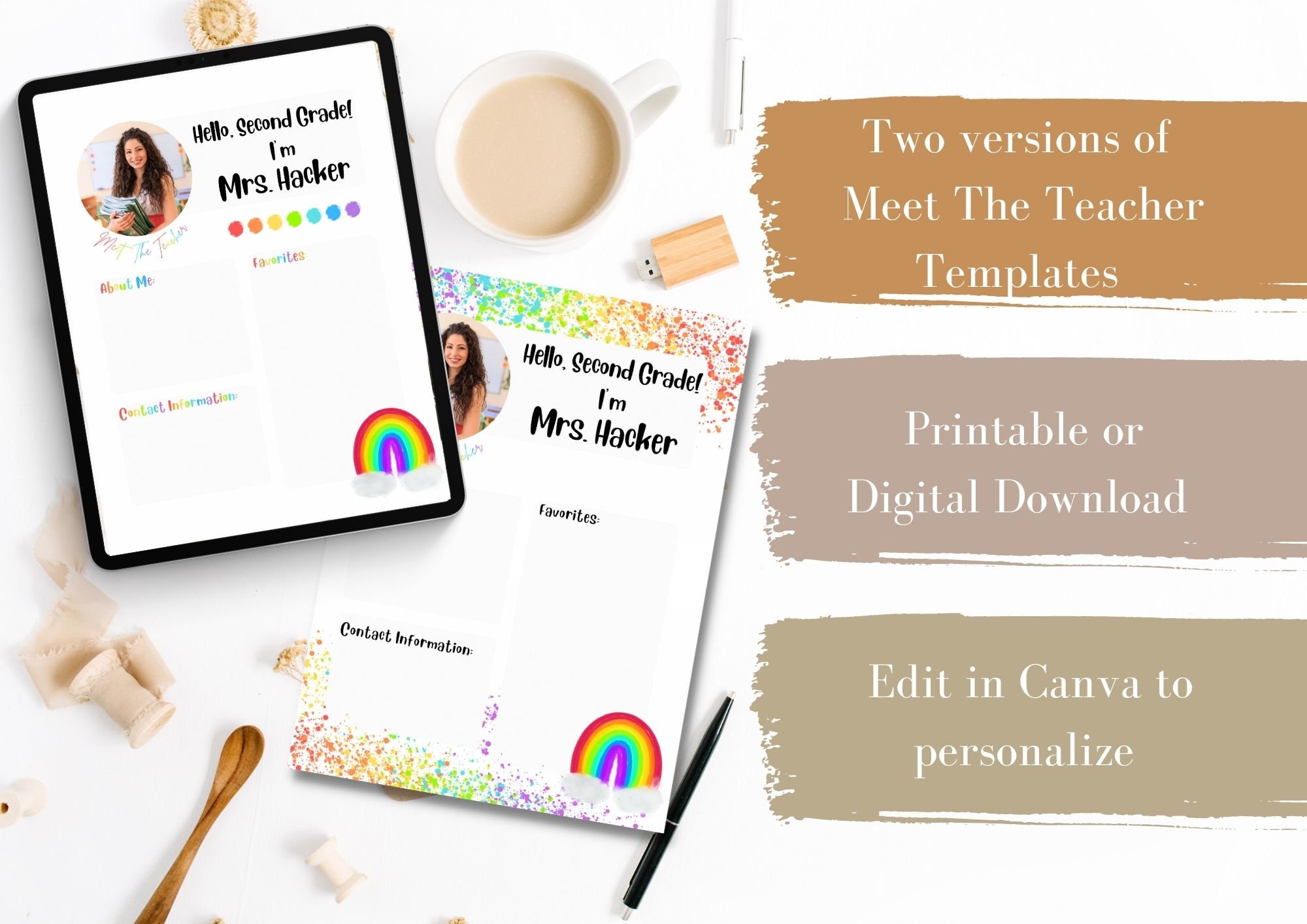 EDITABLE Meet the Teacher Rainbow Canva Template for Elementary, Middle ...
