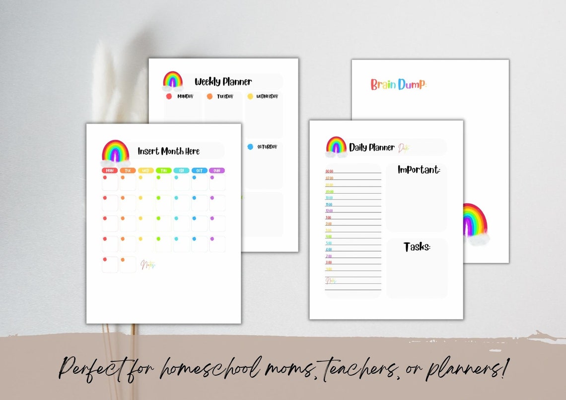 Rainbow Teacher Planner: Editable Homeschool Schedule (digital Download ...