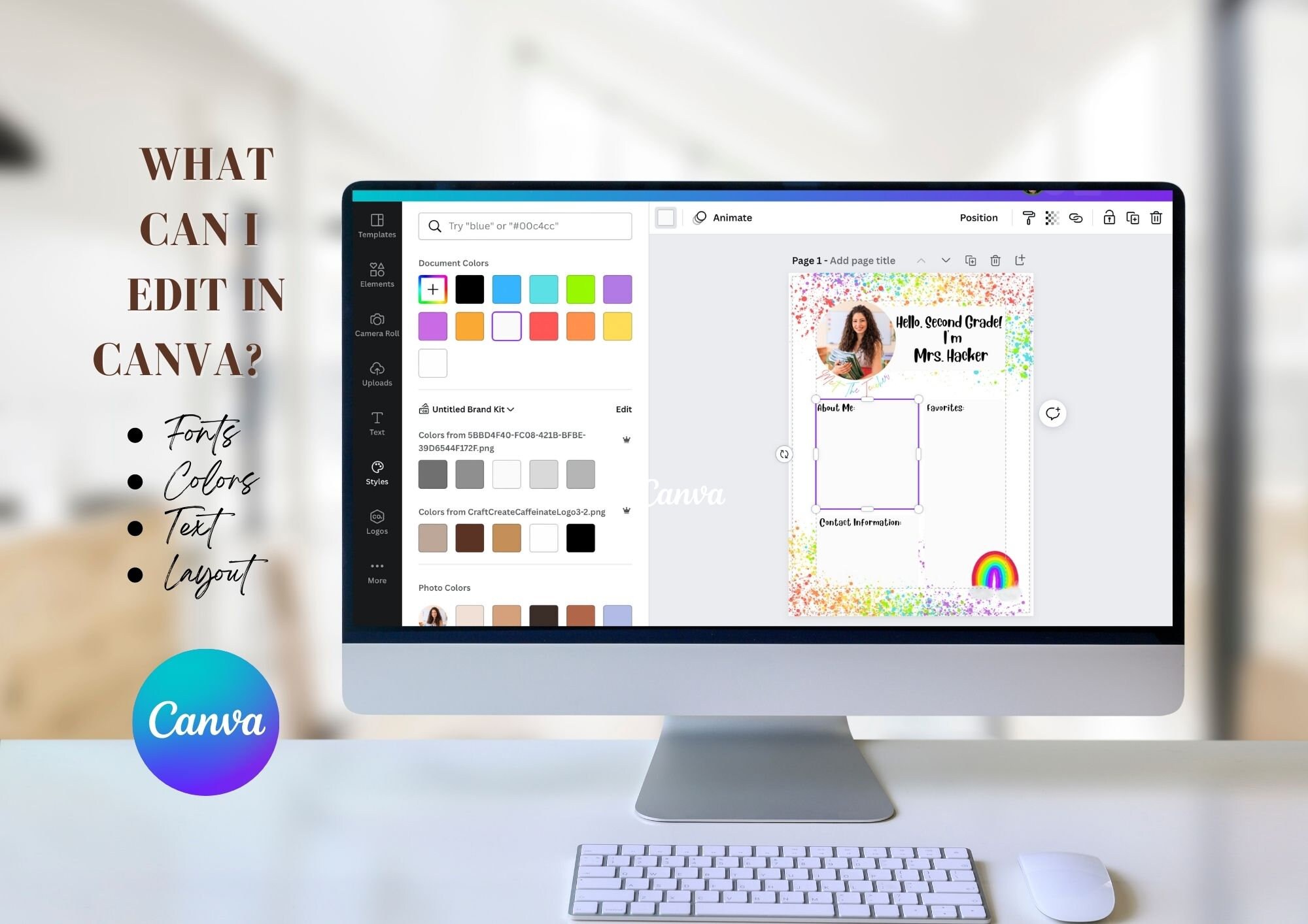 EDITABLE Meet the Teacher Rainbow Canva Template for Elementary, Middle ...
