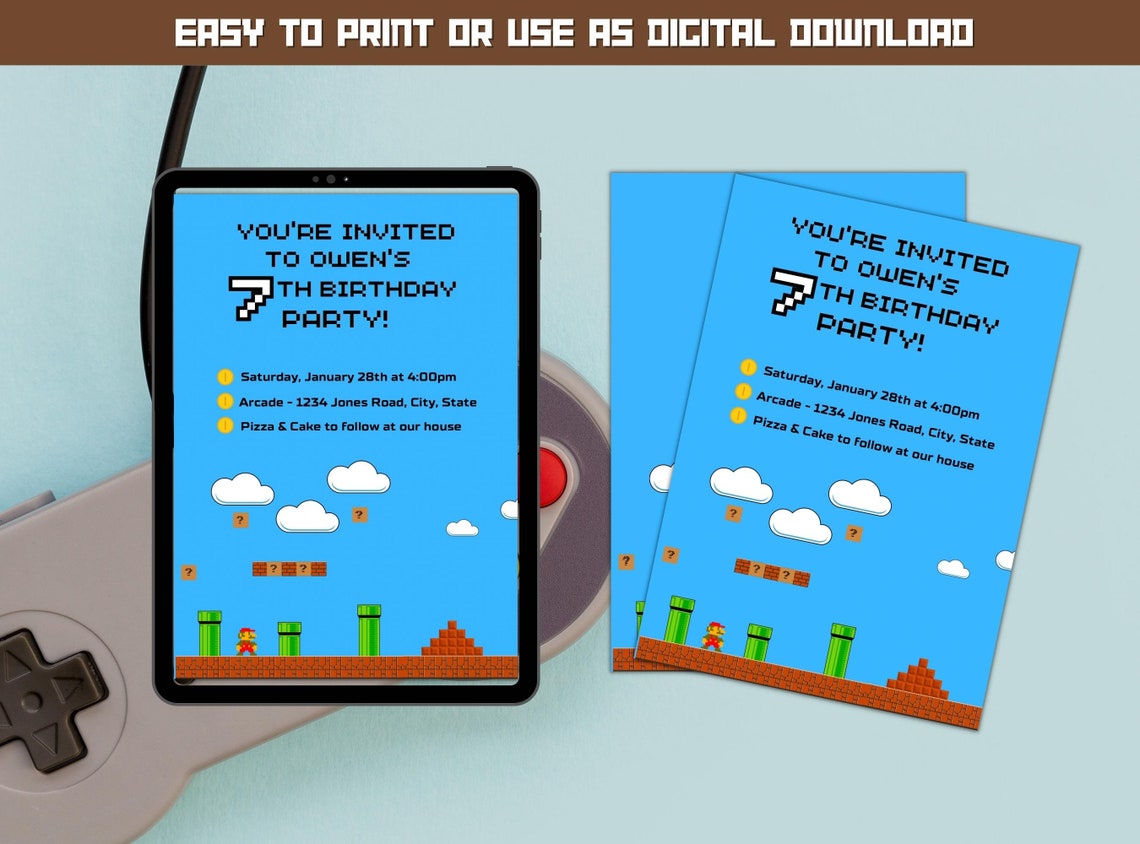 Super Mario Invite Template Mario Invite Digital Download Mario ...