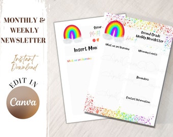 Rainbow Classroom Newsletter Template - Etsy