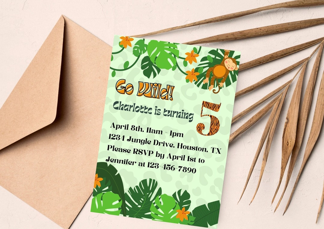 Editable Jungle Birthday Party Invitation, Jungle Invitation Canva ...