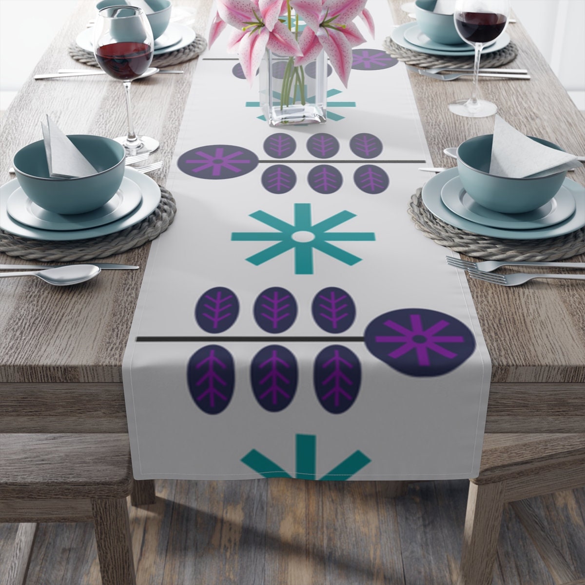 Mid Century Modern Inspired Table Runner Geometric Tree - Etsy