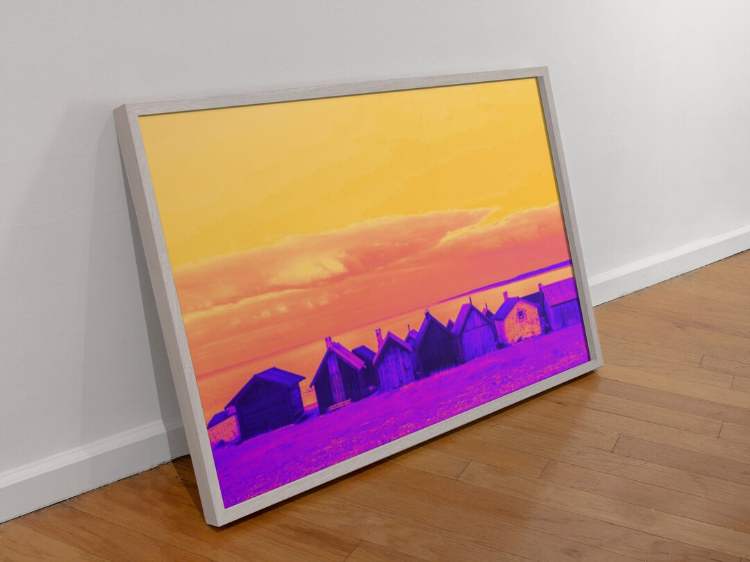 Fishing Houses in Heat Wave Poster, Colorful Wall Art, Bright Landscape ...