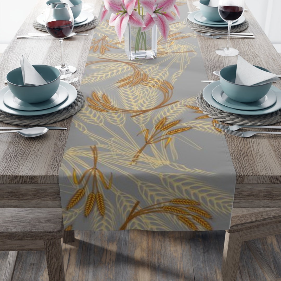 Golden Wheat on Gray Background Table Runner, Dining Room, Table Runner ...