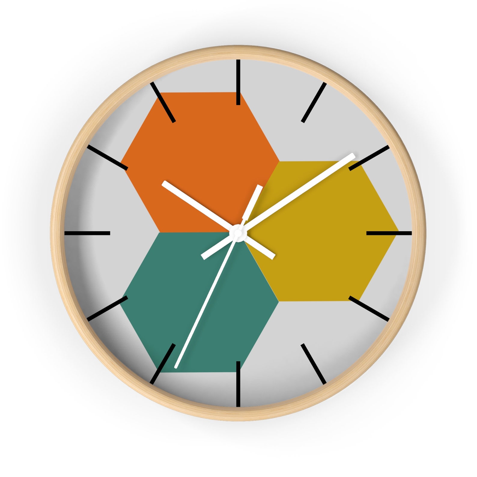 Colorful Retro Hexagon Designs Wall Clock, Orange/teal/yellow, Wall ...