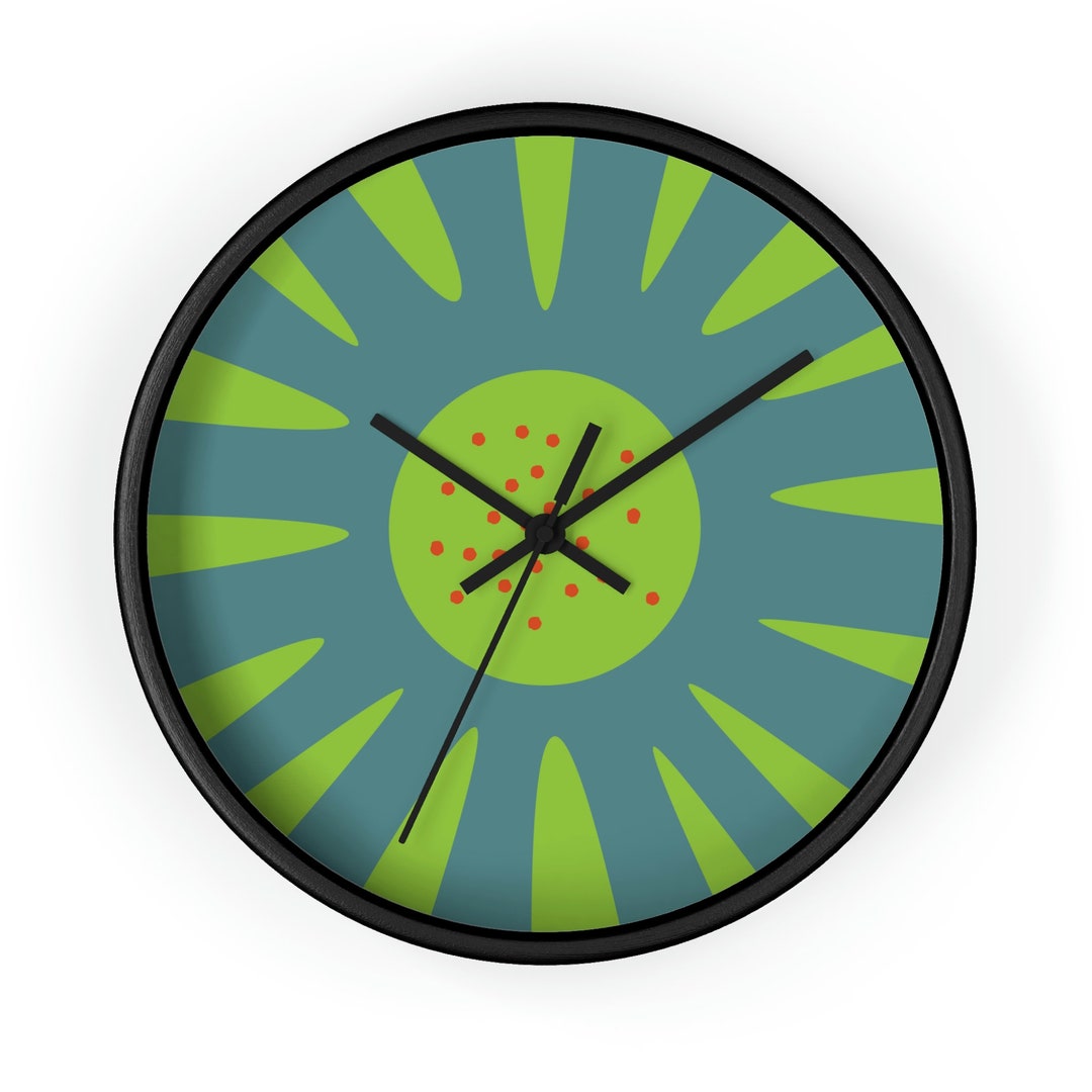Retro Abstract Blue and Green Wall Clock, MCM Wall Clock, Funky Wall ...
