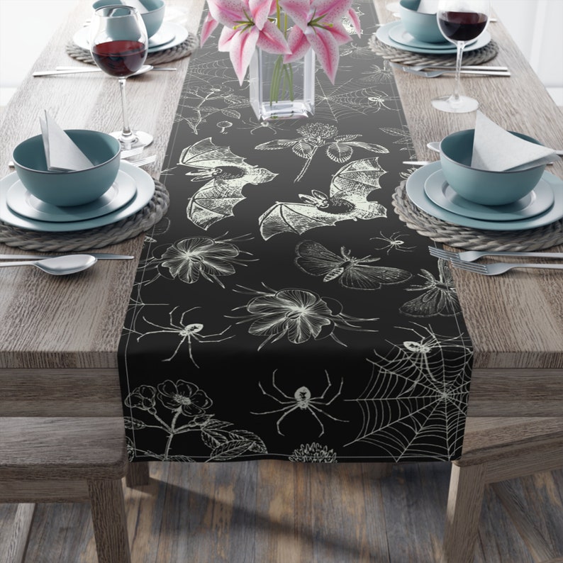 Sketchy Halloween Table Runner, Botanical/insect/bat Sketches ...