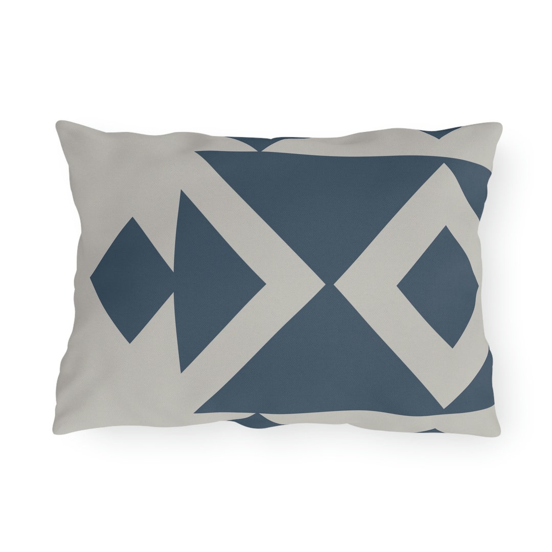 Bold Blue and Geometric Shape Outdoor Lumbar Pillow, MCM Lumbar Pillow ...