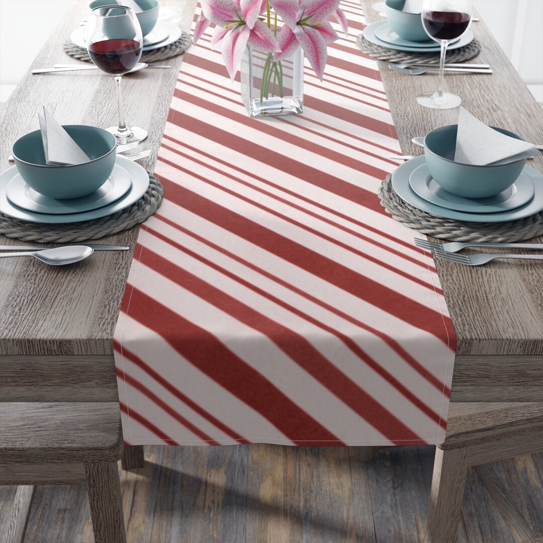 Red & White Candy Cane FADED Stripes Christmas Table Runner, Holiday ...
