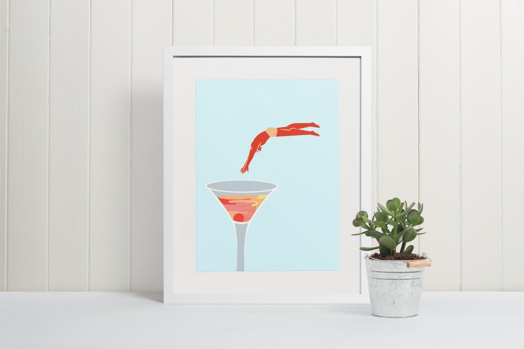 Martini Glass Diver Downloadable Wall Art. A Creative Abstract Picture ...