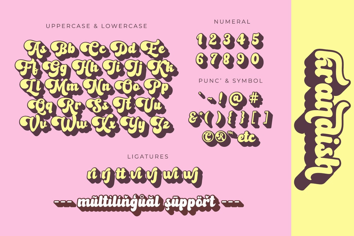 Krandish Font, Script Font, Vintage Font, Retro Font, Groovy Font, Boho ...