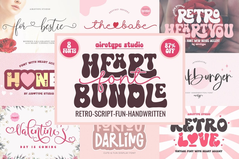 Heart Font Bundle Valentines Font Heart Font Retro Font - Etsy