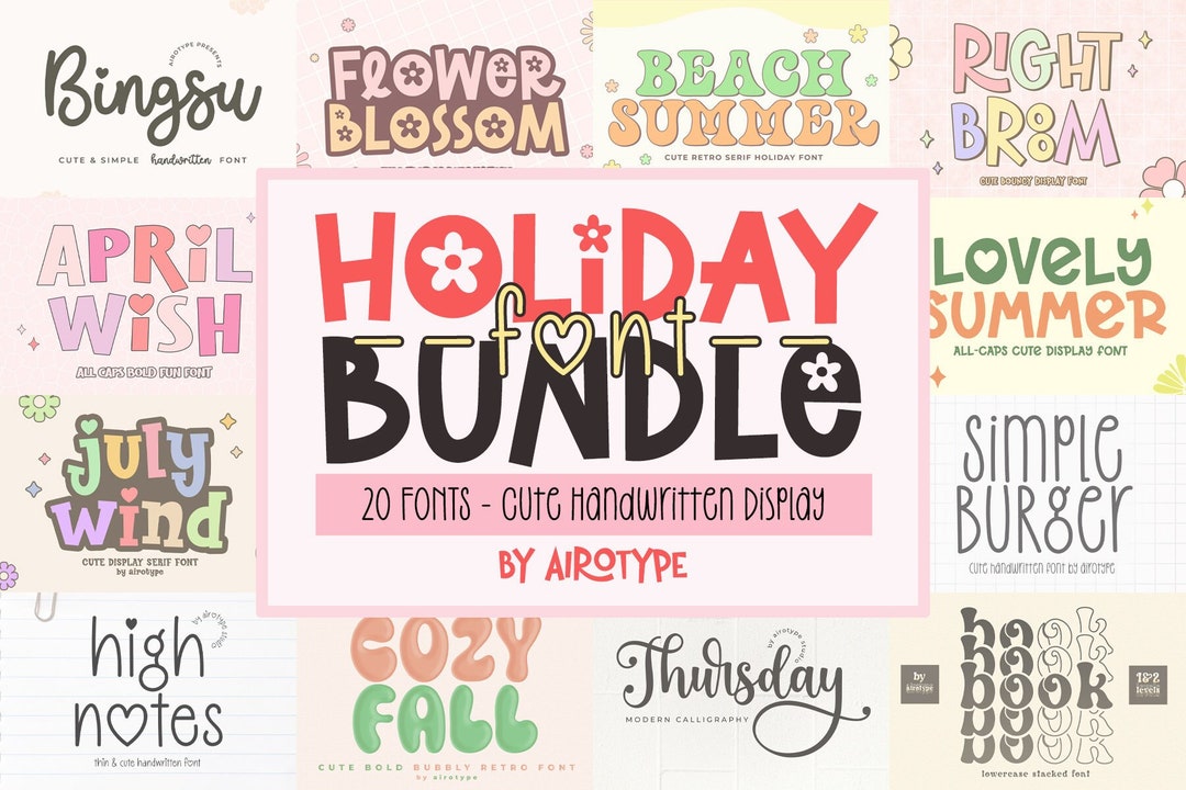 Holiday Font Bundle, Cute Font, Display Font, Script Font, Handwritten ...