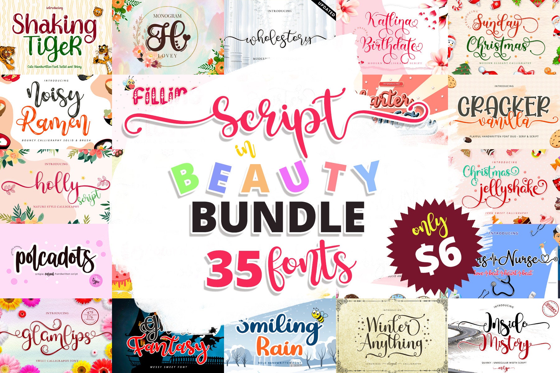 Script Font Bundle, Handwritten Font Bundle, Calligraphy Font, Swash ...