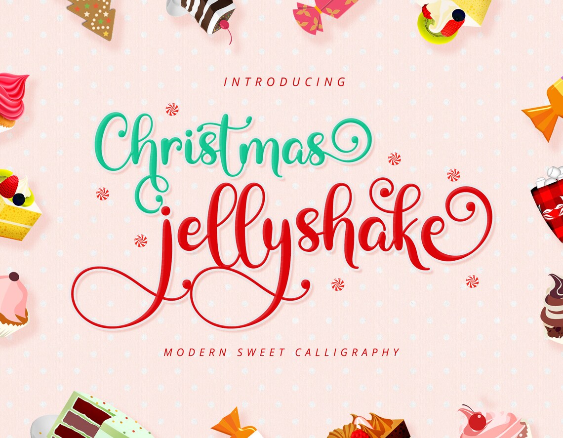Christmas Jellyshake Font, Christmas Font, Handwritten Font, Swash Font, Cursive Font, Wedding ...