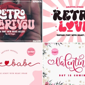 Heart Font Bundle, Valentines Font, Heart Font, Retro Font, Vintage ...