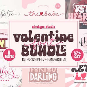 Heart Font Bundle, Valentines Font, Heart Font, Retro Font, Vintage ...