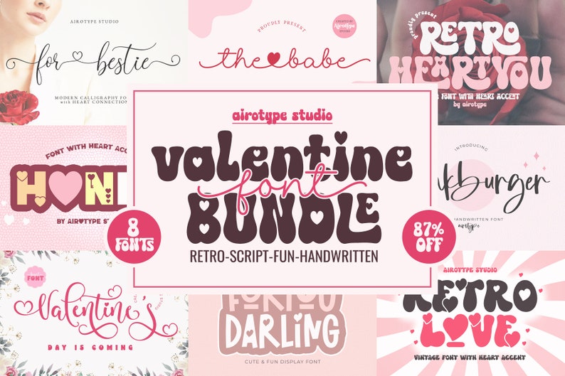 Heart Font Bundle, Valentines Font, Heart Font, Retro Font, Vintage ...