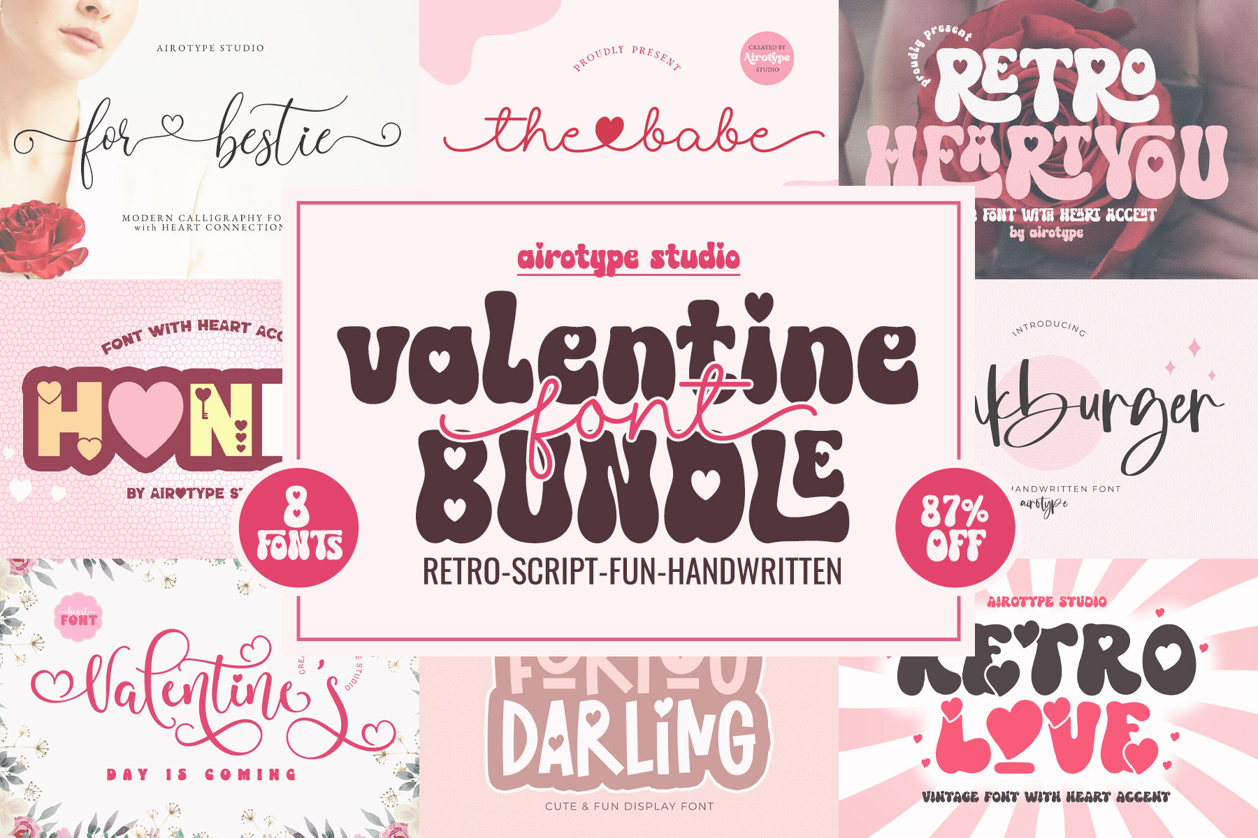 Heart Font Bundle, Valentines Font, Heart Font, Retro Font, Vintage ...