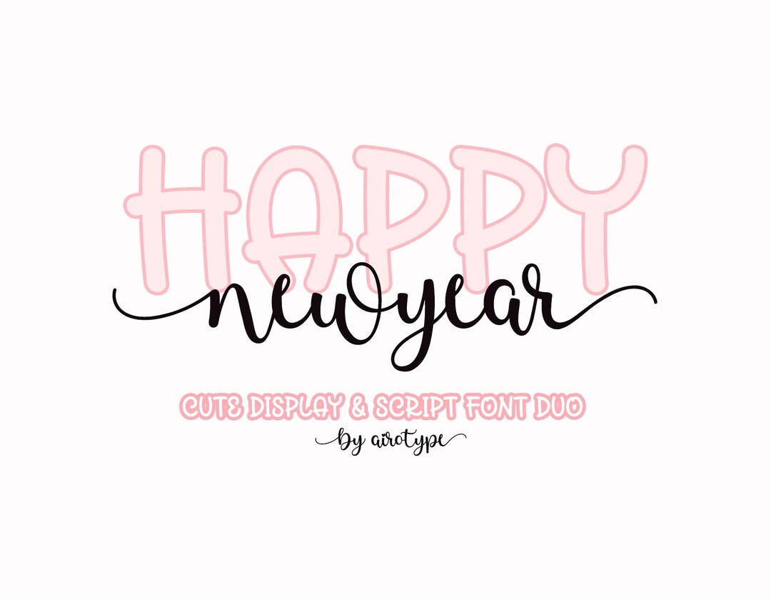 Happy New Year Font Duo, Handwritten Font, Cursive Font, Calligraphy ...