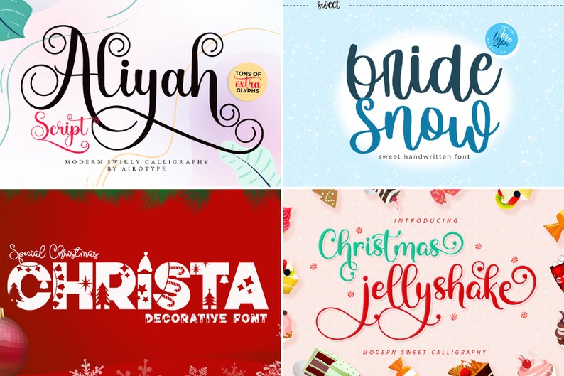 Christmas Font Bundle, Handwritten Font, Script Font, Swash Font, Font With Tail, Wedding Font ...