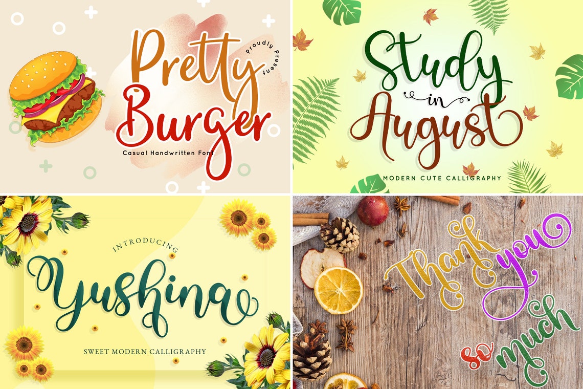 Script Font Bundle, Handwritten Font Bundle, Calligraphy Font, Swash Font, Tail Font, Font With ...