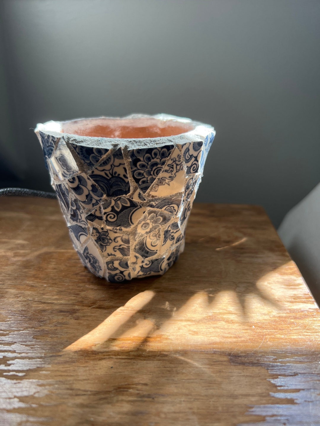 Deep Blue Pottery Mosaic Plant Pot Floral Pattern Ceramic Patchwork ...