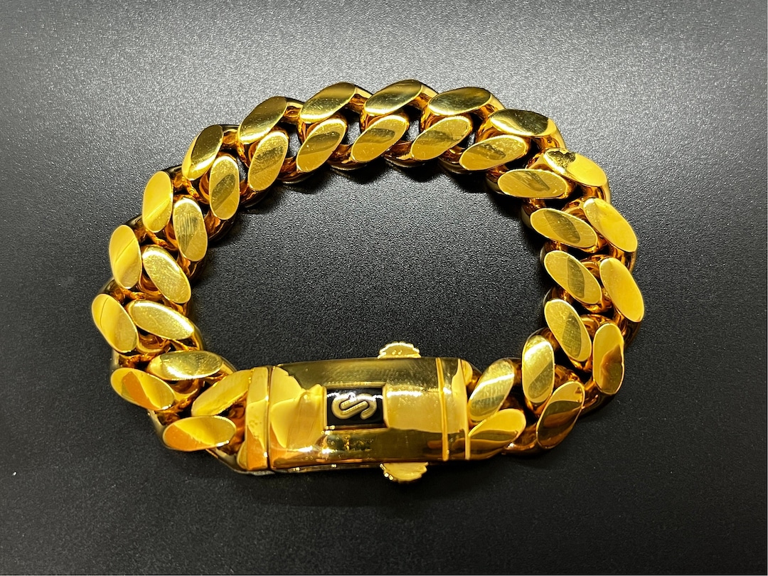 22K Real Gold Monaco Chain Bracelet / 18mm Miami Cuban Link/ - Etsy