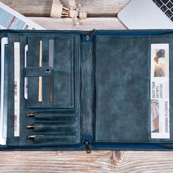 Navy Blue Leather Portfolio - Etsy