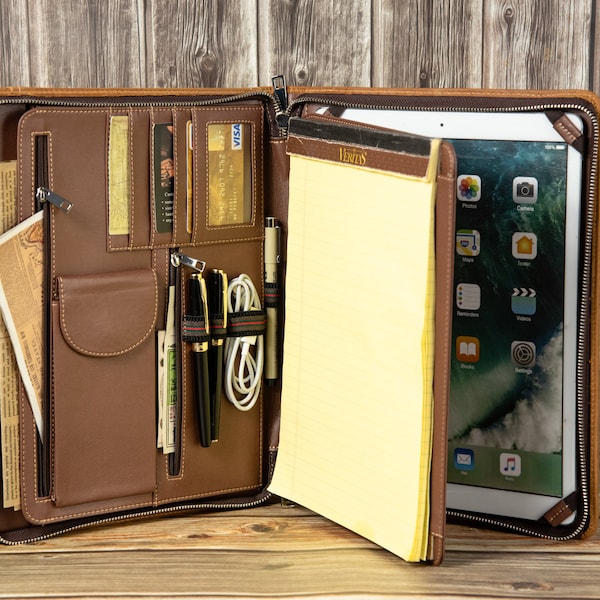 Zipper Leather Portfolio - Etsy