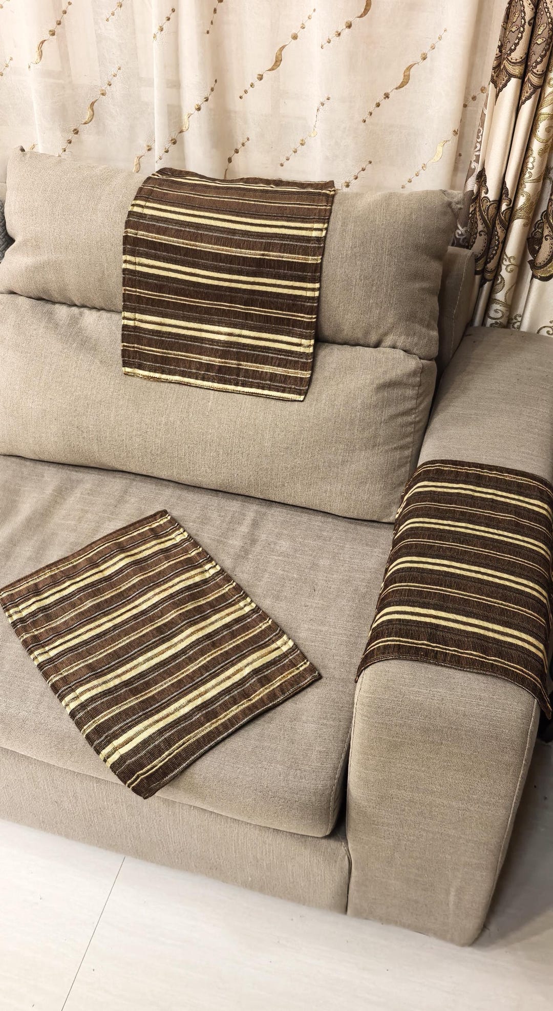 Customizable (set of 3) Anti-slip Armrest Covers European Style Damask ...