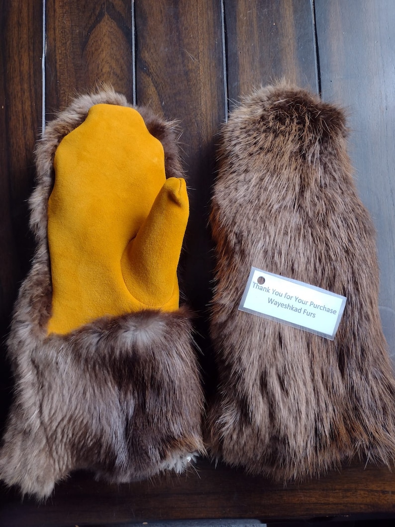 Indigenous Handmade Beaver Fur Mittens With Leather Palms and Synthetic ...