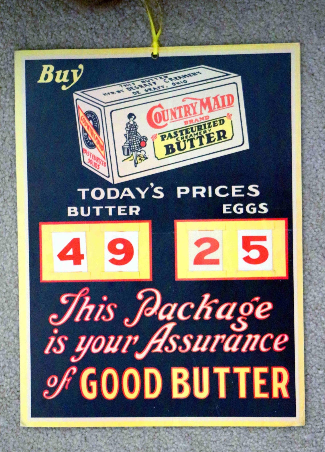 Vintage Country Maid Advertising Sliding Price Cardboard Sign De Graff ...