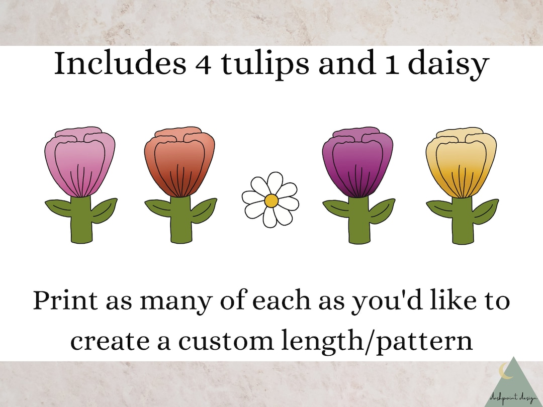 DIY Printable Spring Garland With Tulips and Daisies, Floral Paper ...