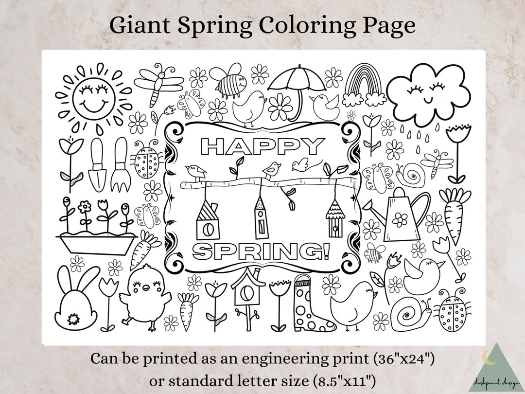 Giant Happy Spring Coloring Page Coloring Page for Kids - Etsy
