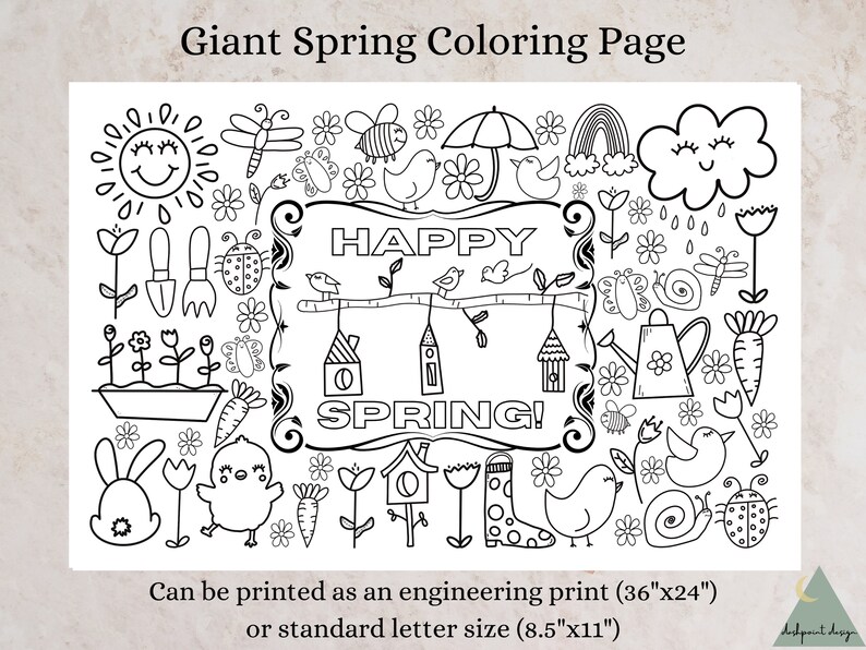 Giant Happy Spring Coloring Page Coloring Page for Kids - Etsy
