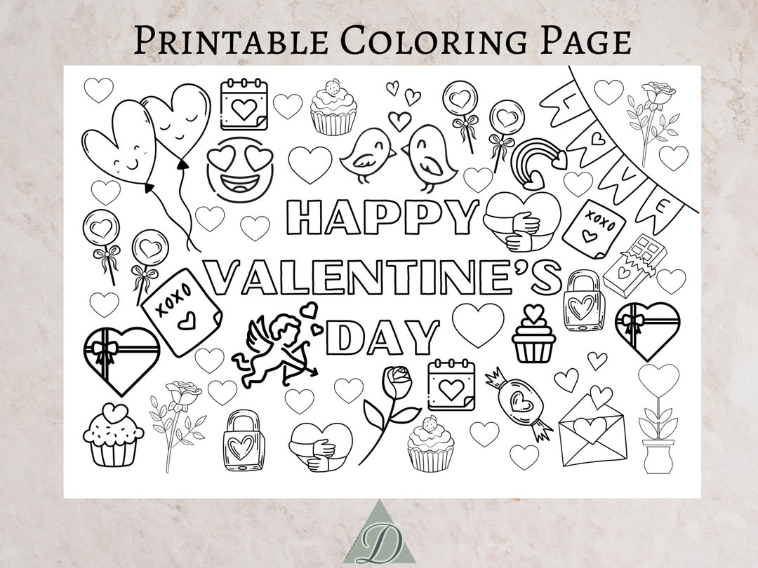 Giant Valentine's Day Coloring Page, Coloring Page for Kids, Valentine ...