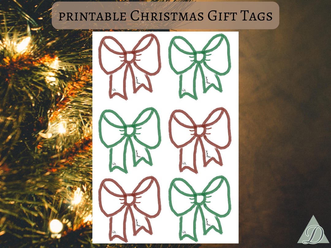 Bow Printable Christmas Gift Tags, Christmas Present Bow Tags Set ...