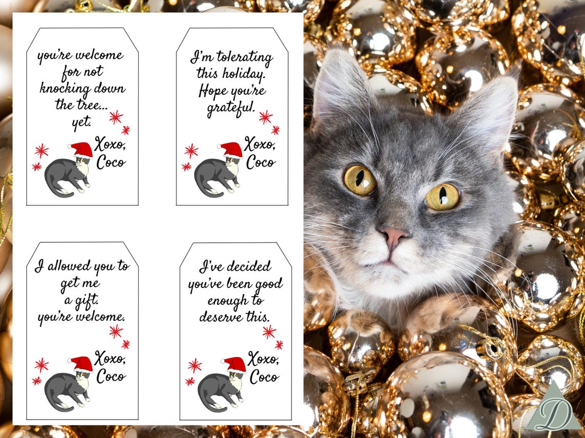 Funny Editable Cat Christmas Gift Tags, Christmas Present Tags From Cat ...