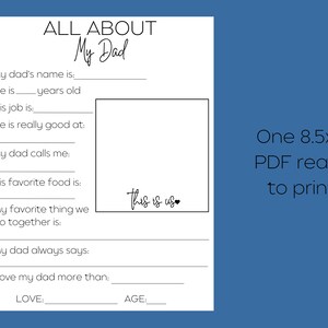 Father's Day Gift Coloring Printable Keepsake, All About My Dad ...