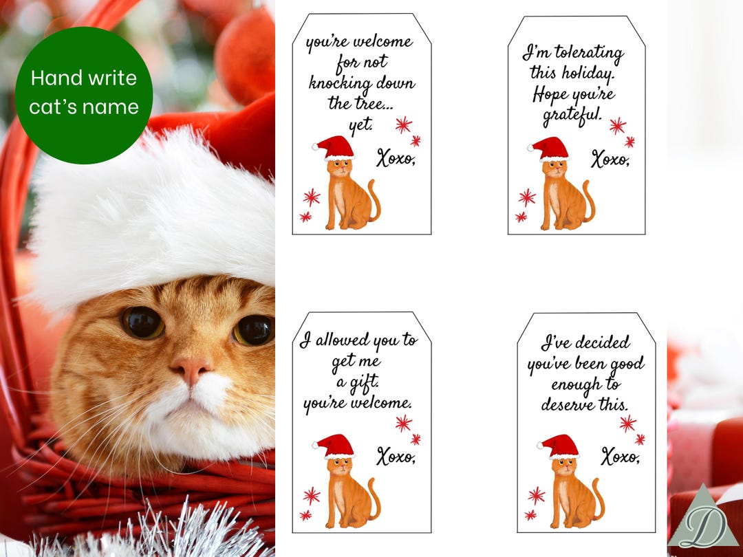 Funny Printable Cat Christmas Gift Tags, Christmas Present Tags From ...