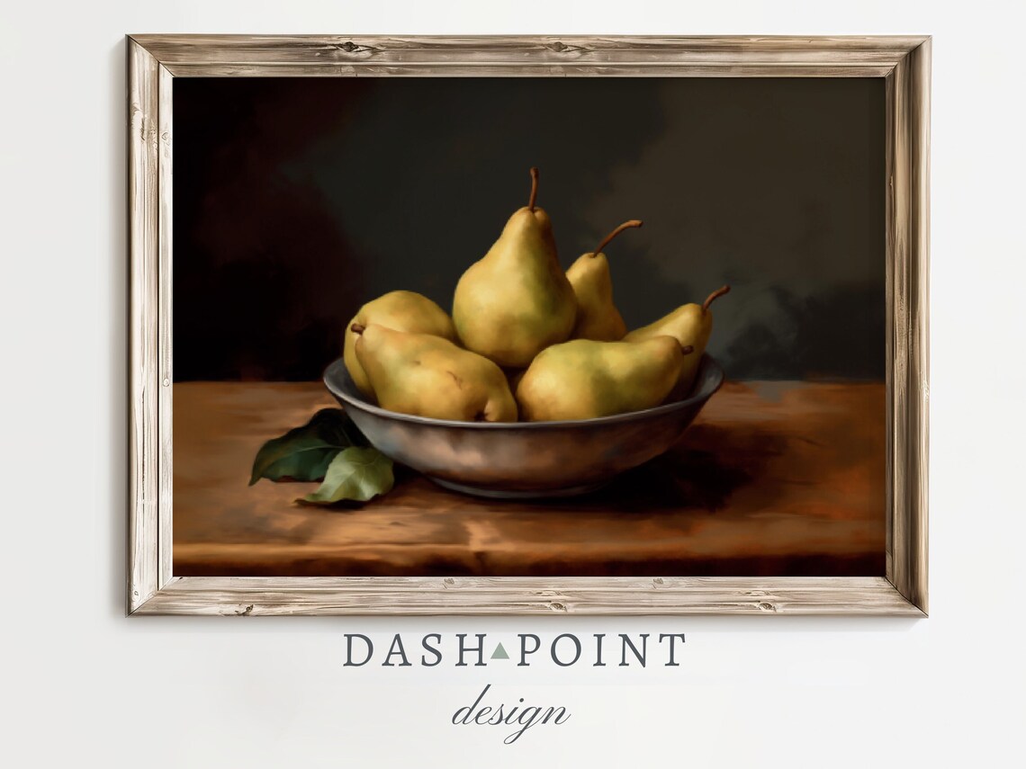 Pear Oil Painting, Fruit Still Life, Moody Pear Artwork, Farmhouse ...