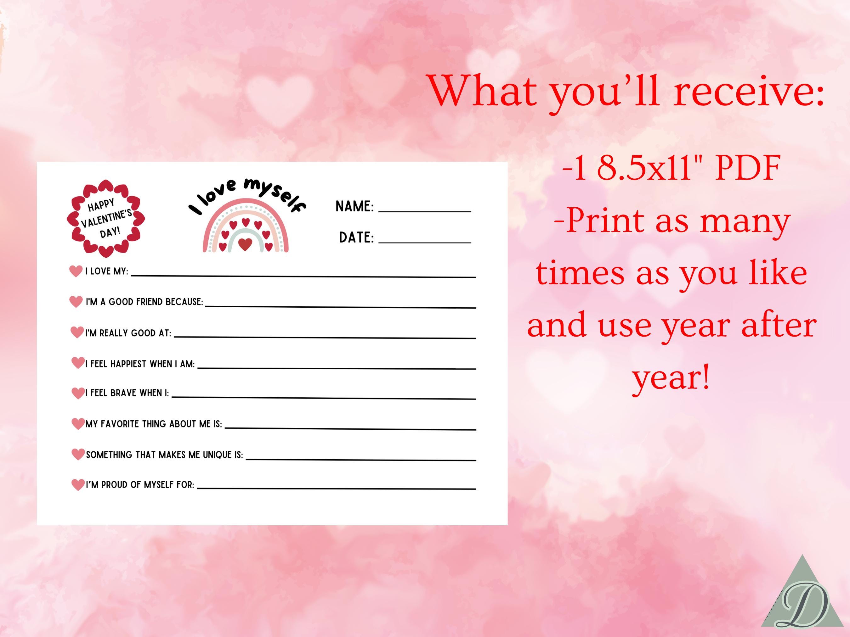 Valentine's Day Self Love Worksheet for Kids, Vday Worksheet for Kids ...